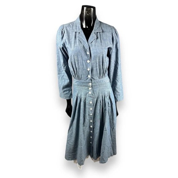 Fads | Dresses | Vtg Fads Women Blue Cotton Denim Button Front Fit ...